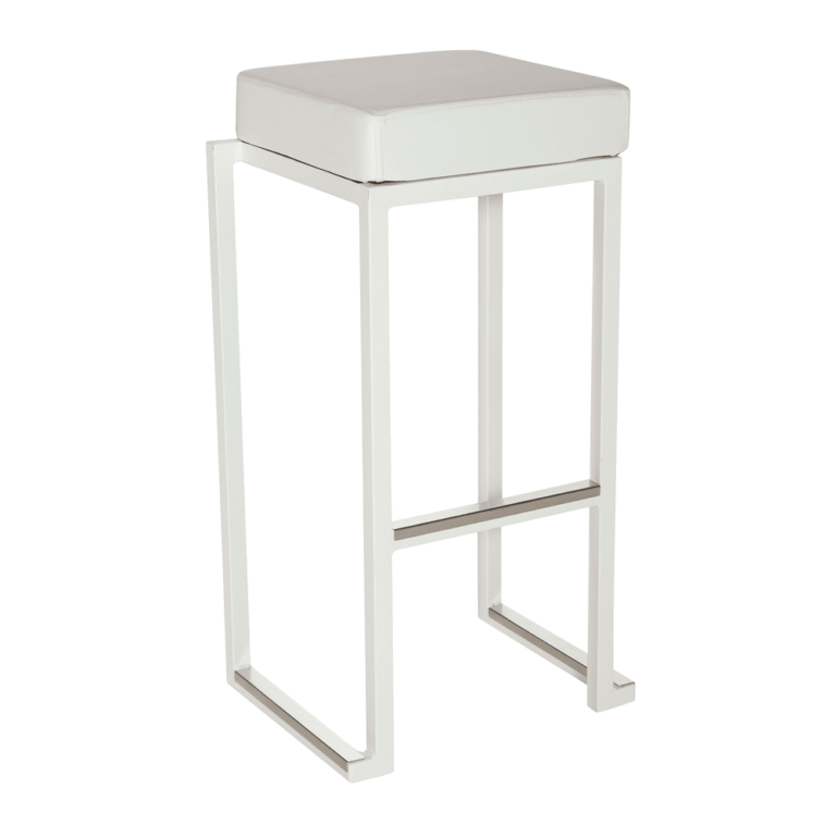 Kubo Smart Bar Stool - White Frame - Faux Leather Seat Pad - Zap Trading